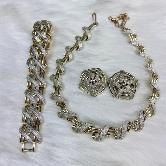 Kramar | Jewelry | Vintage Kramer Parure Set Twotone Necklace Earrings ...